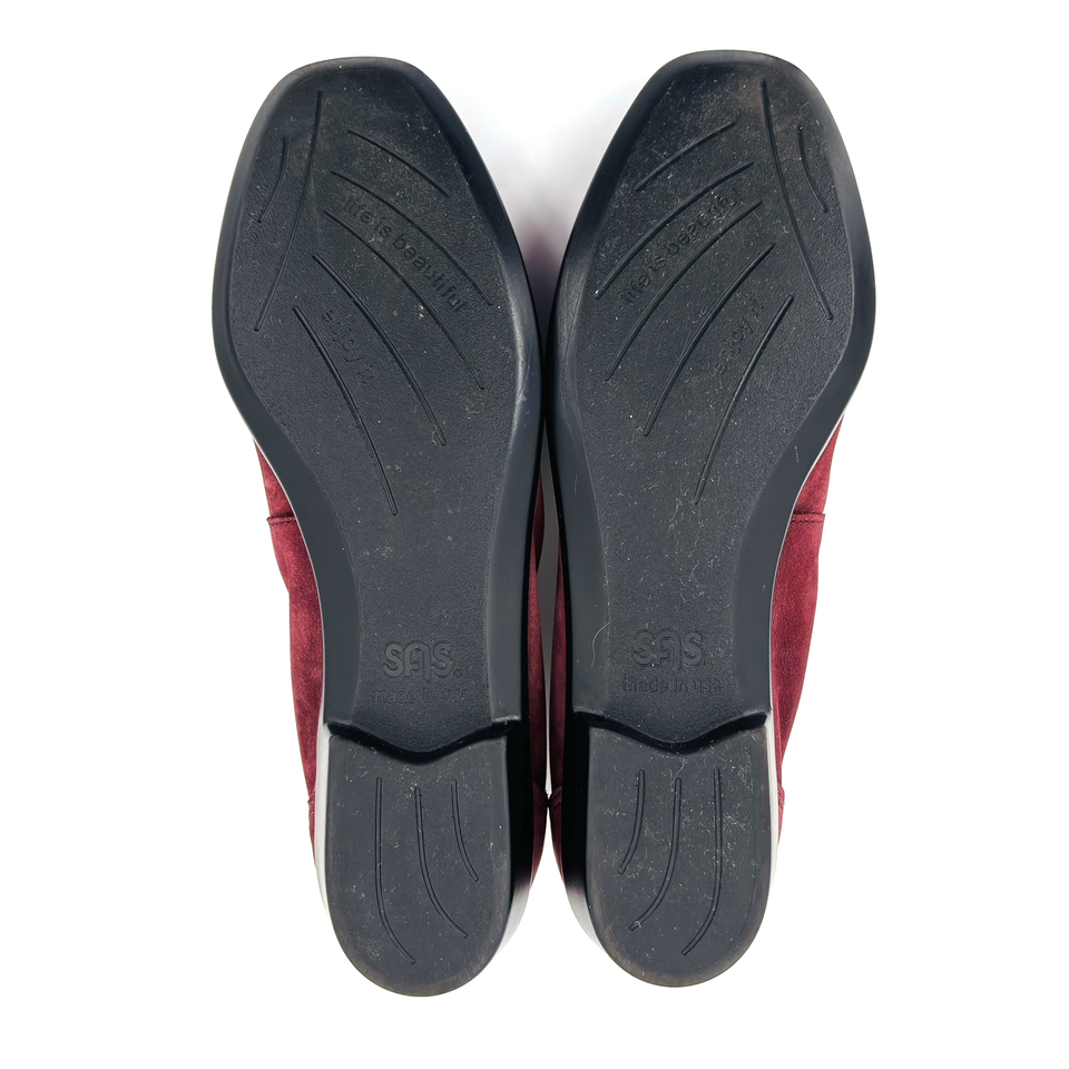 Womens 7.5 N Narrow SAS Hope Slip On Loafers Shoes Burgundy Red Suede ...
