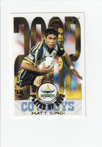 2003 Club Player of 2002 Rugby League Matt Sing #CP8 North Queensland ...