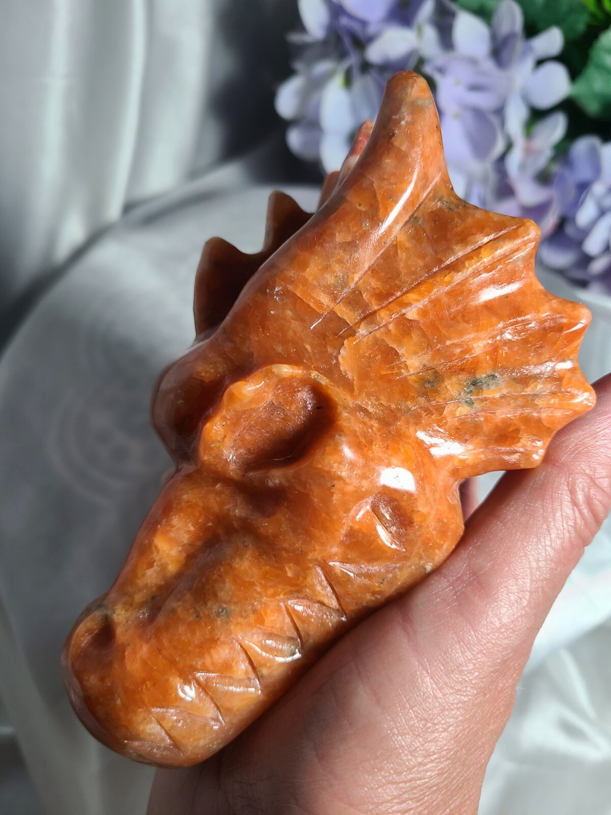 Large 5.5" 574g Gemmy A+ Sunstone Dragon Head Skull Crystal Carving ...