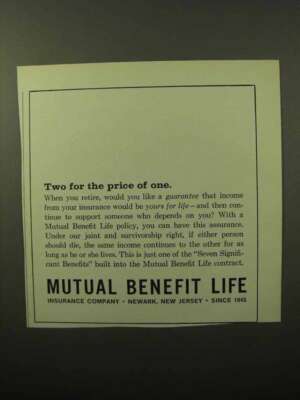 1964 Mutual Benefit Life Ad - Two for the Price of One | eBay