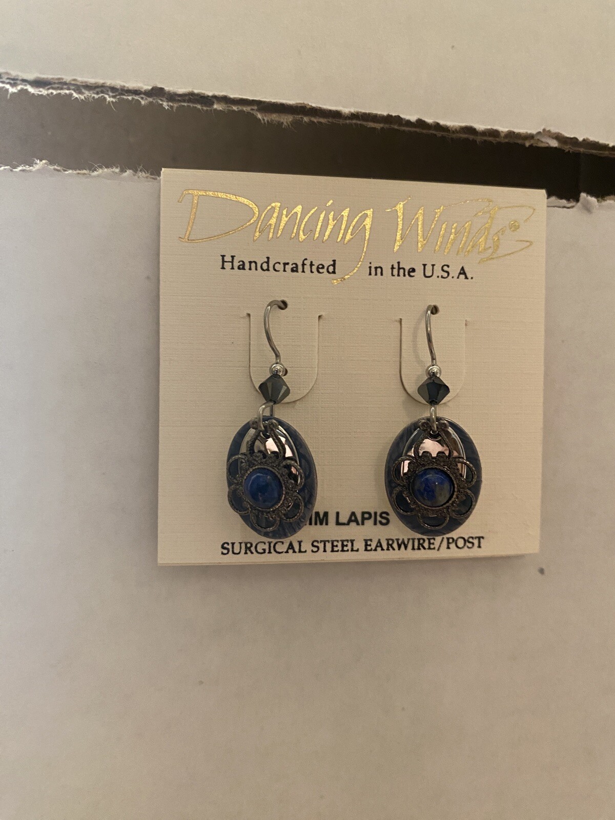 Dancing Winds Forest Earrings Silver With Flower Motif and Denim Lapis Crystal | eBay