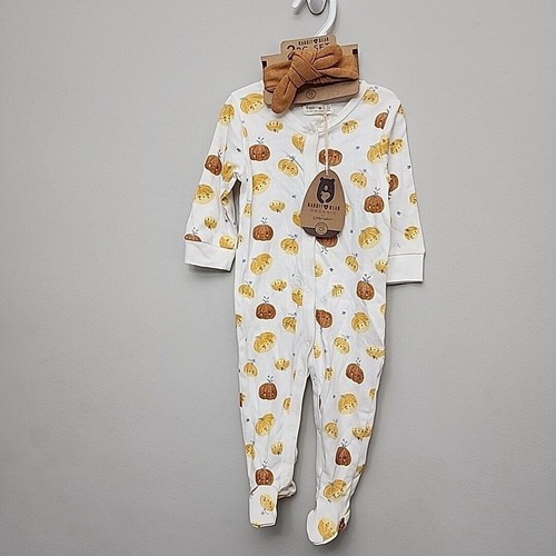 Rabbit Bear Organic Emily & Oliver Pumpkin Fall Sleeper & Headband 6-9 ...