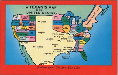 Texas Exaggerated Map Of The United States Greetings Lone Star Postcard ...