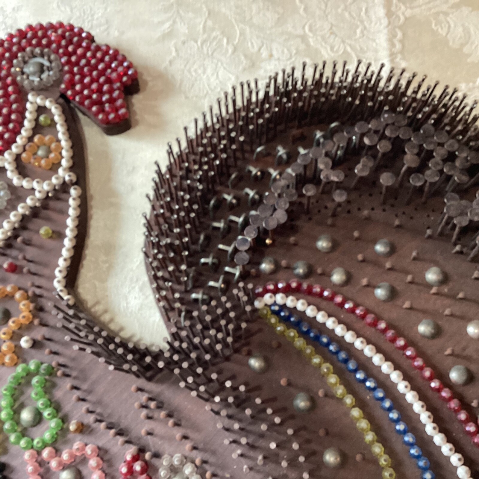 Vintage 18”x18” Folk Art Rooster Beadwork Nail Art Country Farmhouse ...