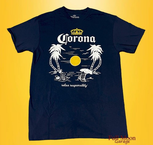 New Corona Extra Beer Navy Palm Tree Beach Classic Logo Men's Vintage T ...