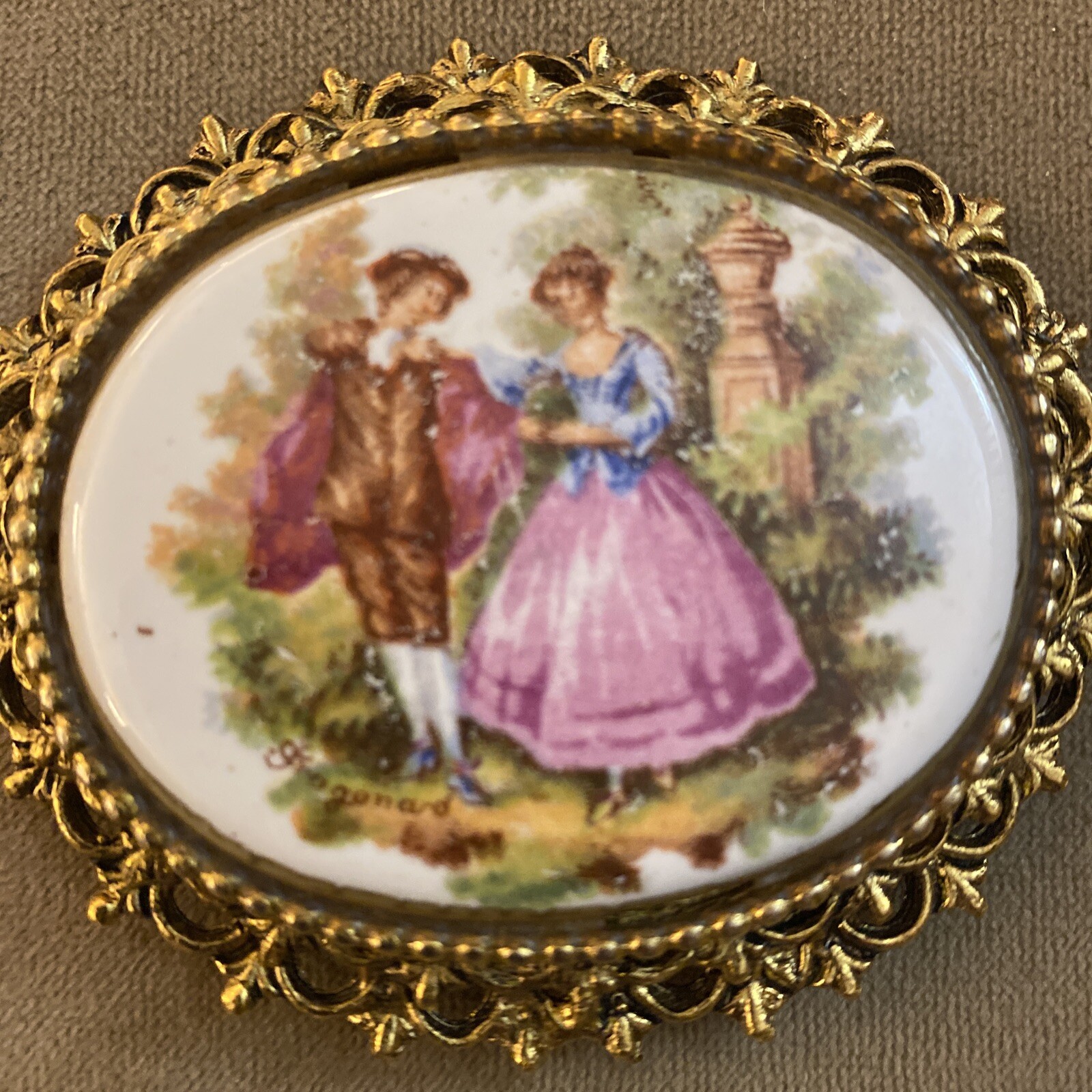 Vintage Limoges France Oval Cameo Porcelain Brooch, H… - Gem
