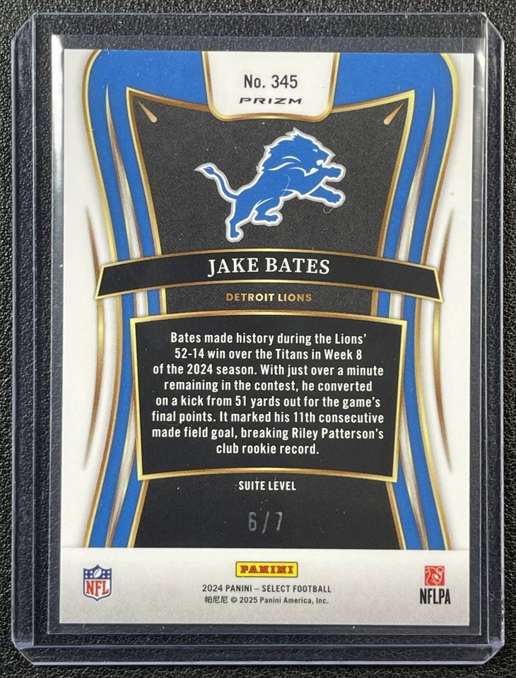 JAKE BATES 2024 SELECT #345 ROOKIE SUITE LEVEL NEON ORANGE PULSAR PRIZM ...
