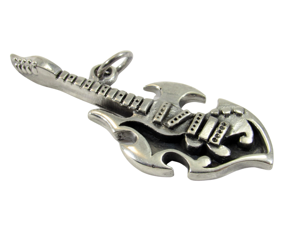 Handcrafted Solid 925 Sterling Silver ELECTRIC GUITAR Pendant Rocker ...