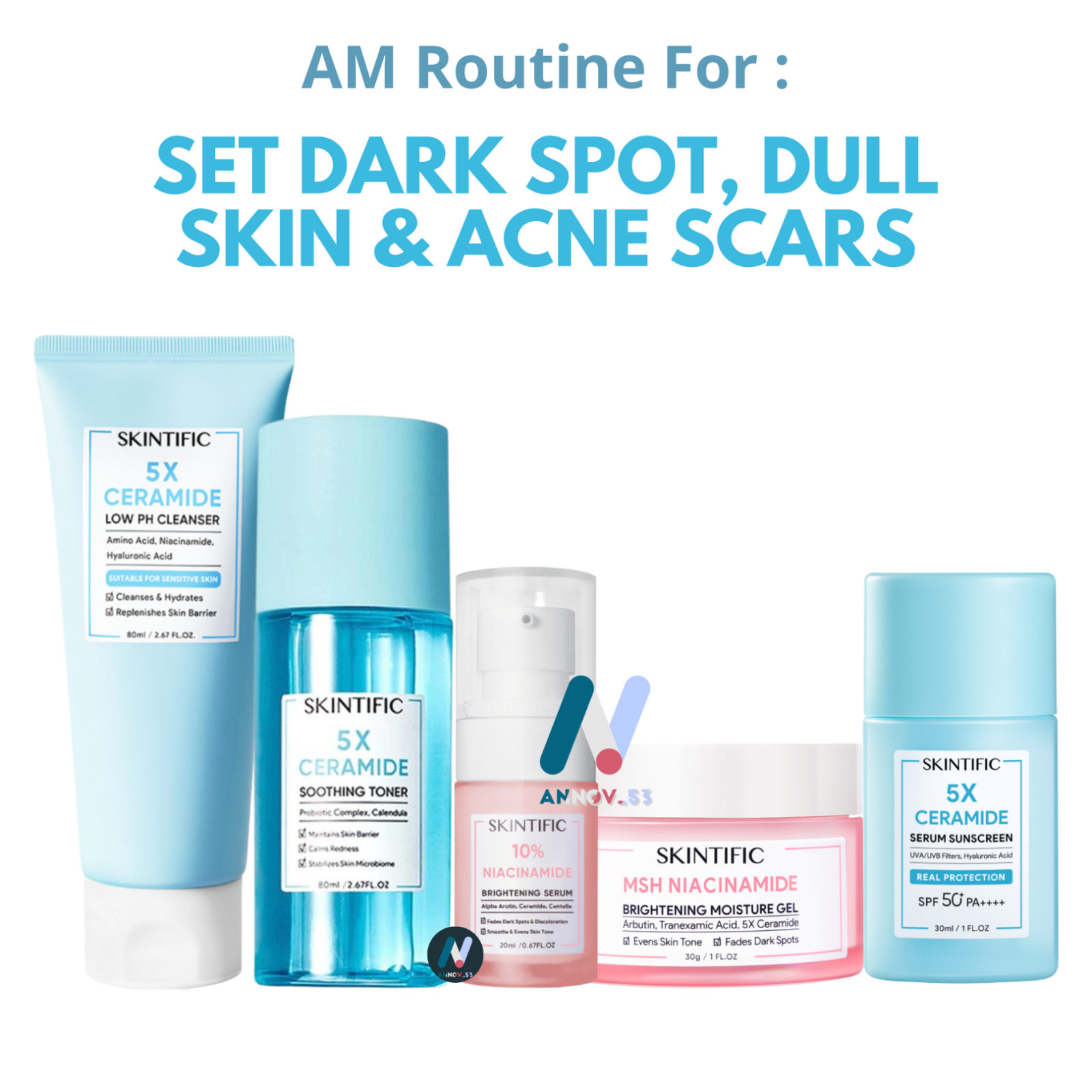 SET 5: SKINTIFIC AM Sunscreen SPF50 PA++++ Dark Spots Dull Skin Acne ...