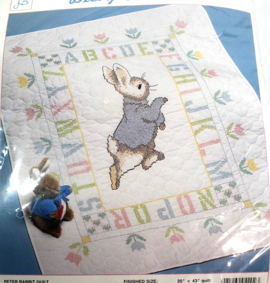 JCA Stamped Cross Stitch Kit Peter Rabbit Quilt New Sealed 35 X 43 Inch ...