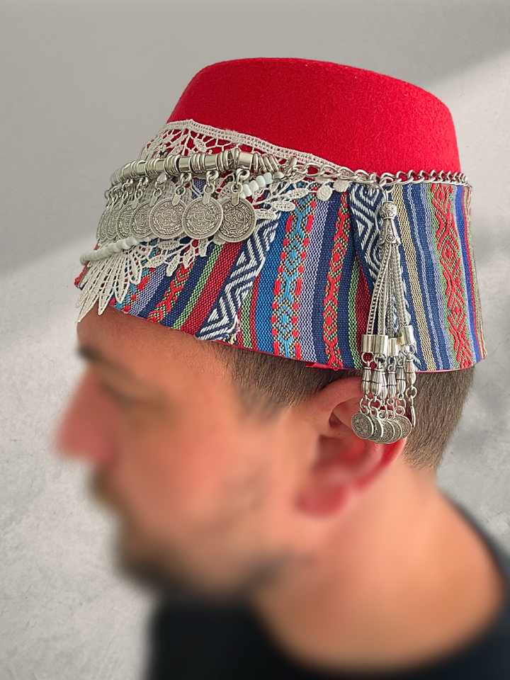 Handmade Fez Hat, Traditional Turkish Hat with Silver Coins, Tribal ...