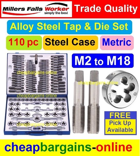 110pc METRIC TAP & DIE SET THREAD REPAIR KIT M2 to M18 HARDENED ALLOY ...