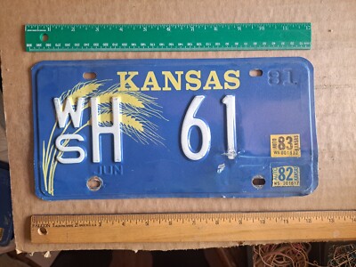 License Plate, Kansas, 1981, Wheat, WS (small Washington county) H 61 ...