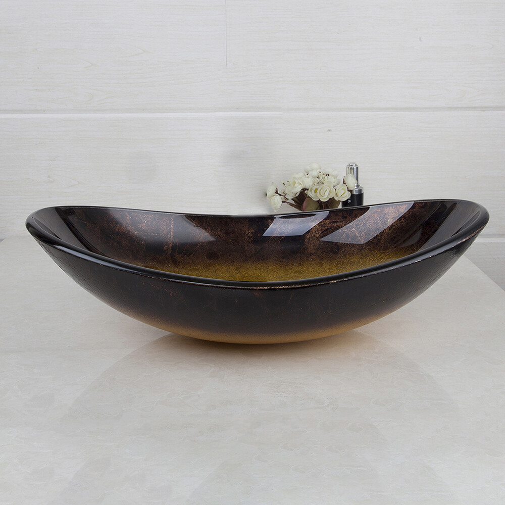 Oval Shaped Bathroom Tempered Glass Basin Bowl Vessel Sink Drain ...