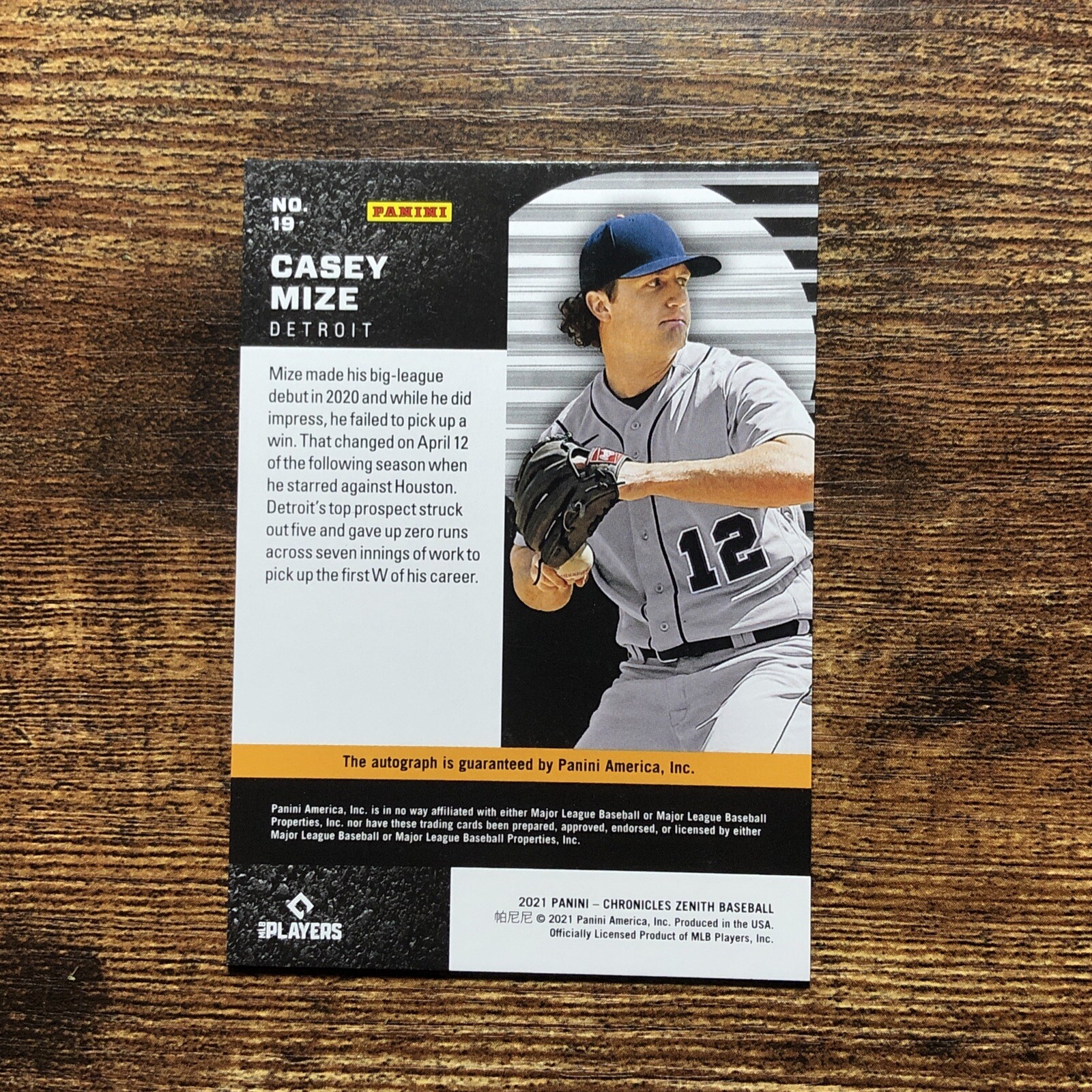 2021 Chronicles Zenith Casey Mize RC Auto Autograph #19 Detroit Tigers ...