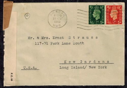WWII England 1940 Censor Cover w/ Tape 663 Type 1F London to Long ...