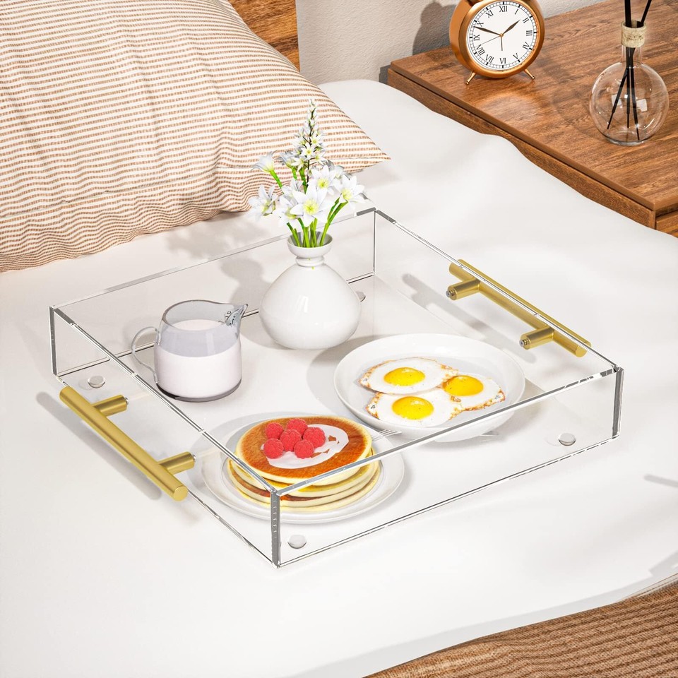 Clear Serving Tray 12x12 Inch Acrylic Trays With Gold Handles ...