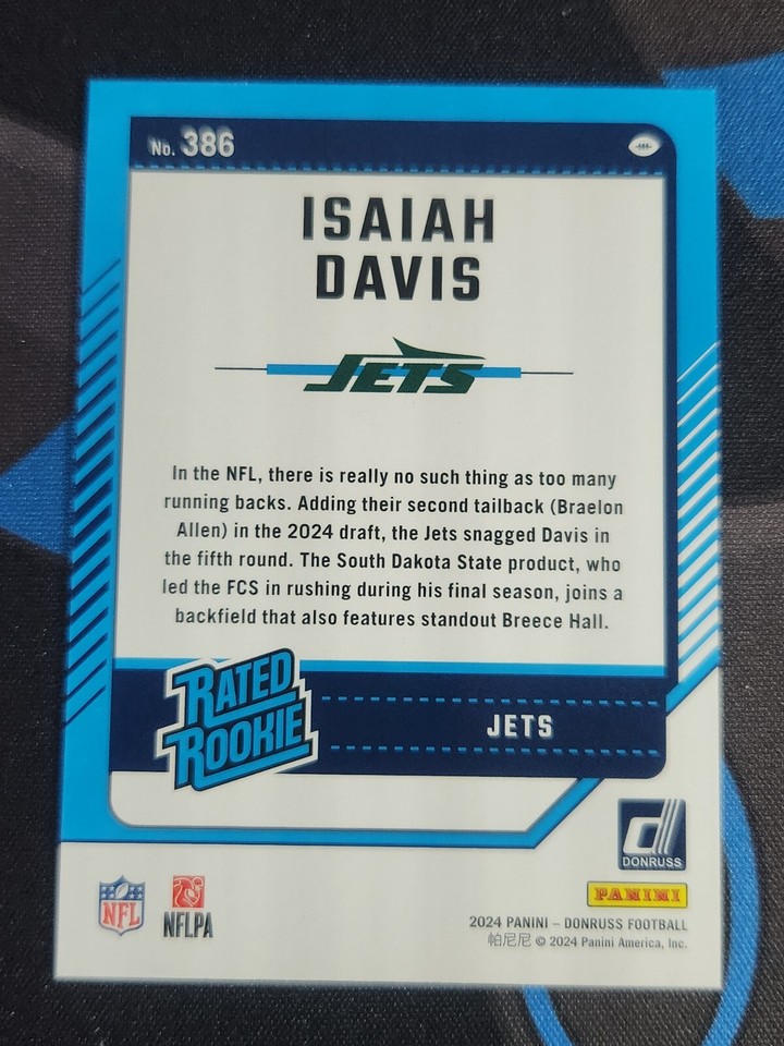 2024 Donruss Isaiah Davis #386 Rated Rookie Green Press Proof RC Card ...