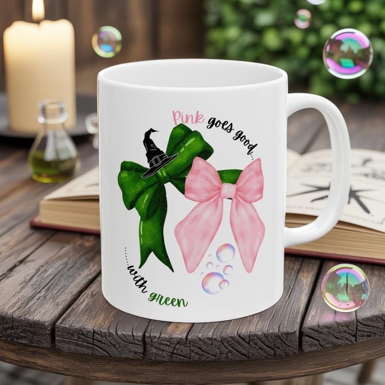 Coquette Bow Wicked Change For Good Mug, Defy Gravity Broomstick Magic ...