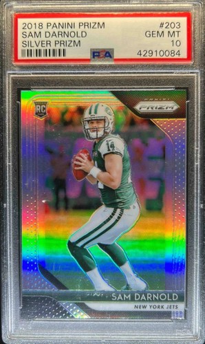 2018 Panini Prizm Silver Prizm Sam Darnold Rookie Card #203 Jets PSA 10 ...