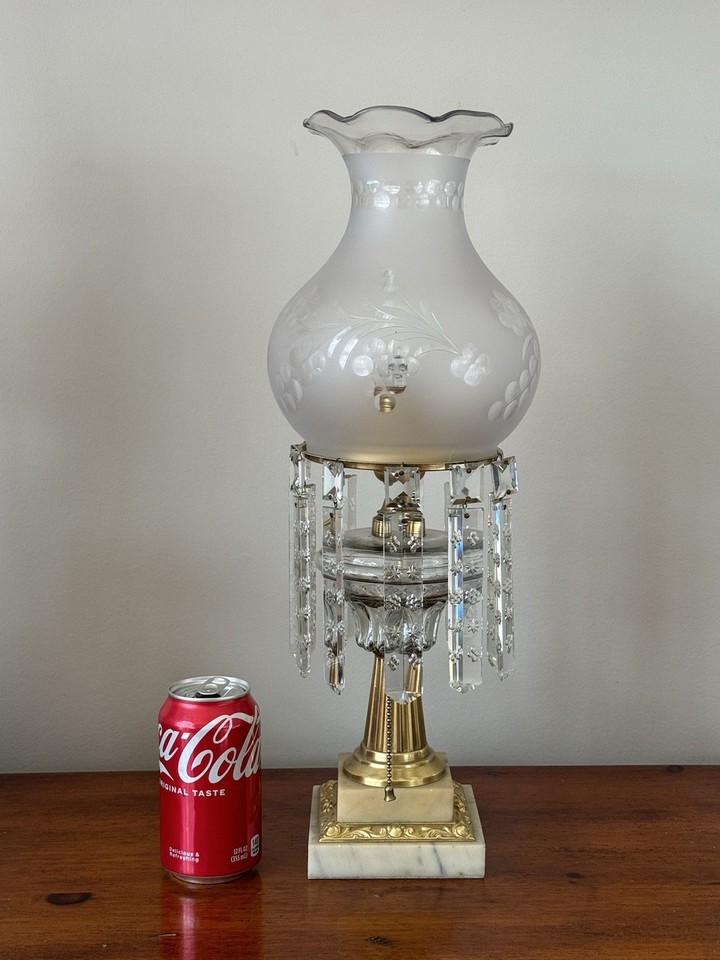 Antique Astral Oil Lamp Brass Crystal Marble Electric | eBay