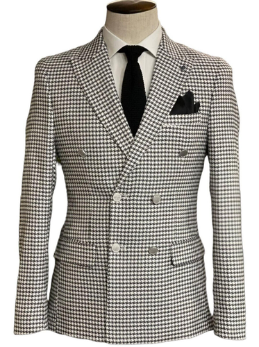 Designer Black White Pepita Two Rows of Buttons Double Row Sakko Fitted ...