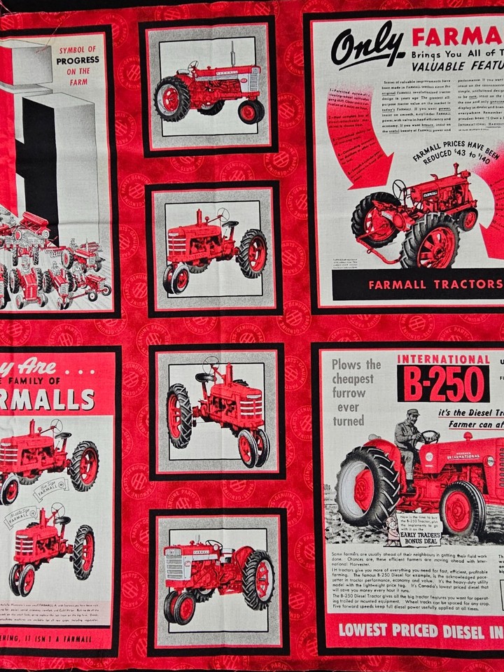 Farmall Tractor Fabric Panel Show Signs 24" x 44" Quilt Shop Quality ...