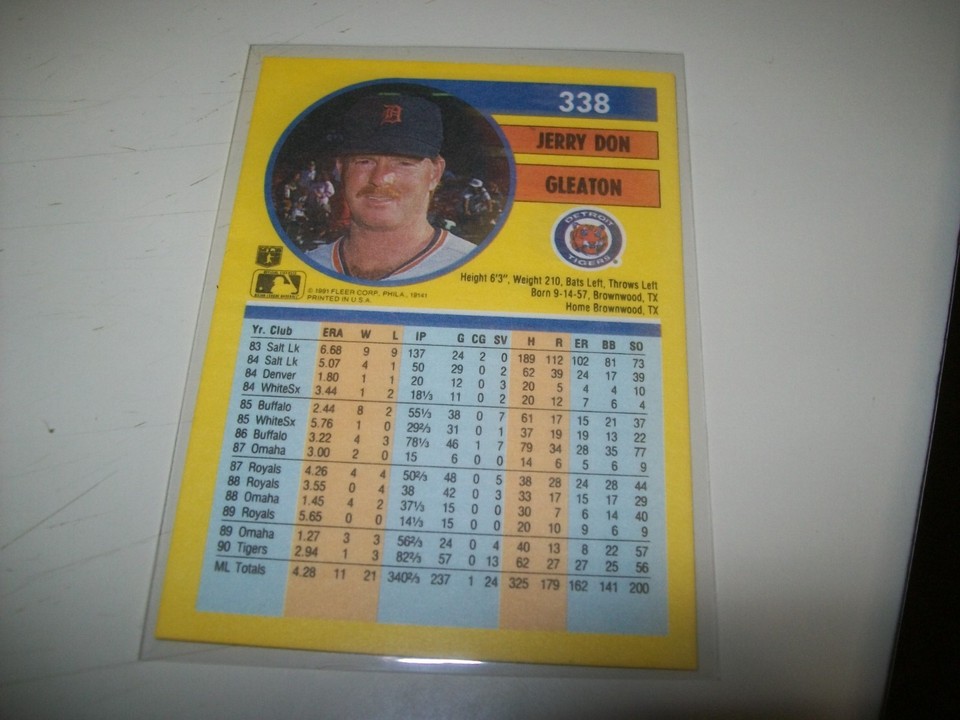 1991 FLEER JERRY DON GLEATON AUTOGRAPH SIGNED AUTO #338 DETROIT TIGERS ...