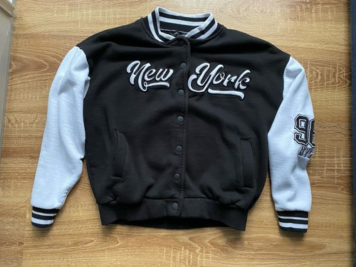 New Look 915 Girls Black New York Varsity Logo Baseball Bomber Jacket ...