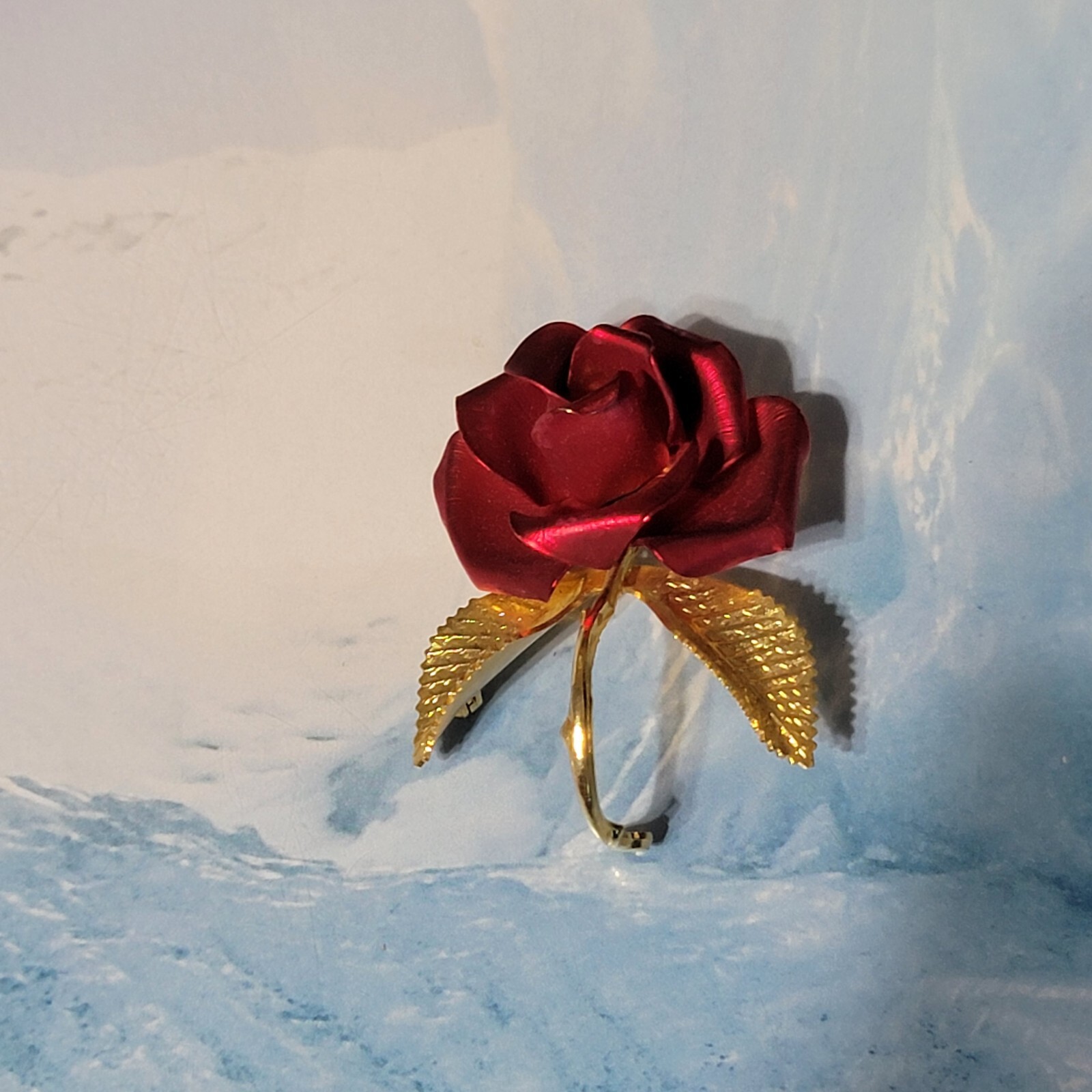 Vintage Layered Red Rose Flower Brooch Pin- Enameled… - Gem