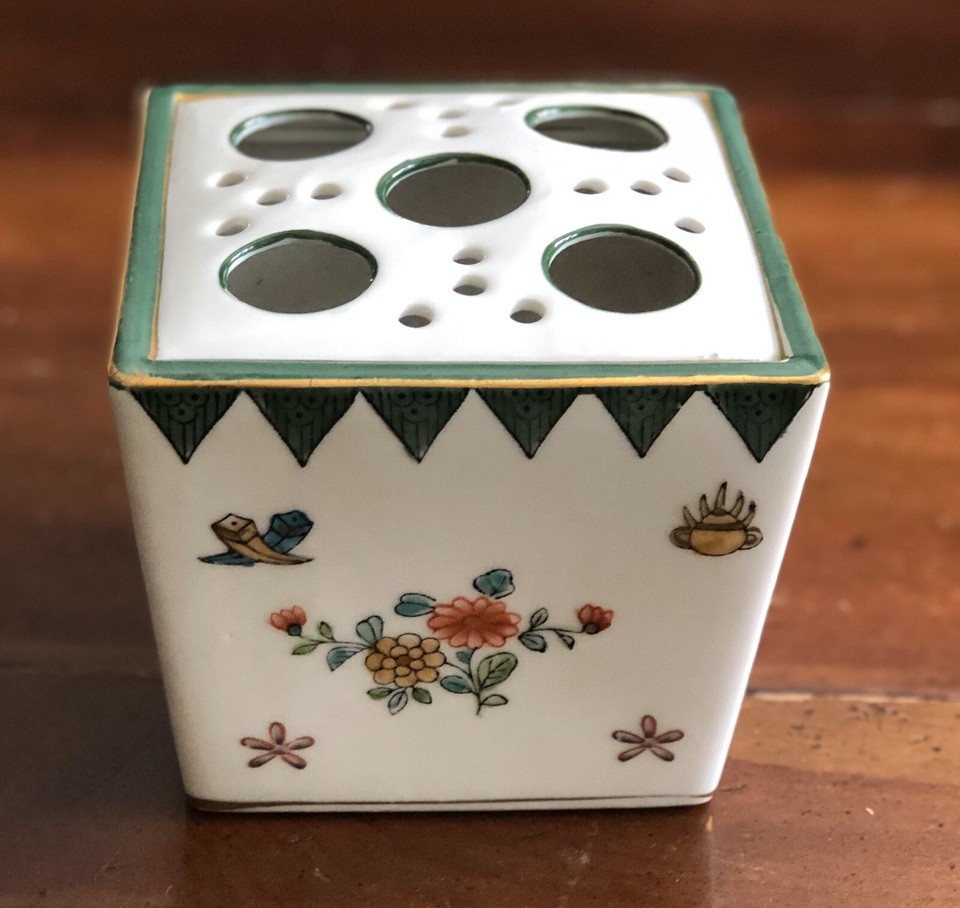 Unique Vintage Asian Flower Frog Vase Ikebana Square w/Holes Feng Shui ...