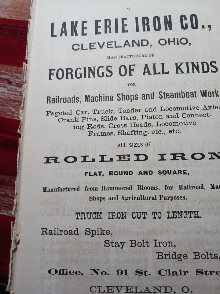1875 Print Ad LAKE ERIE IRON COMPANY Cleveland Ohio Railroad Spikes ...