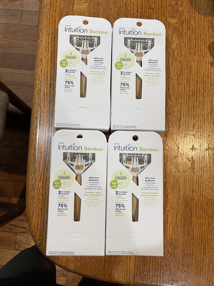 LOT OF 4 SCHICK INTUITION BAMBOO HYBRID WOMEN'S 3 BLADE RAZOR KIT NEW ...