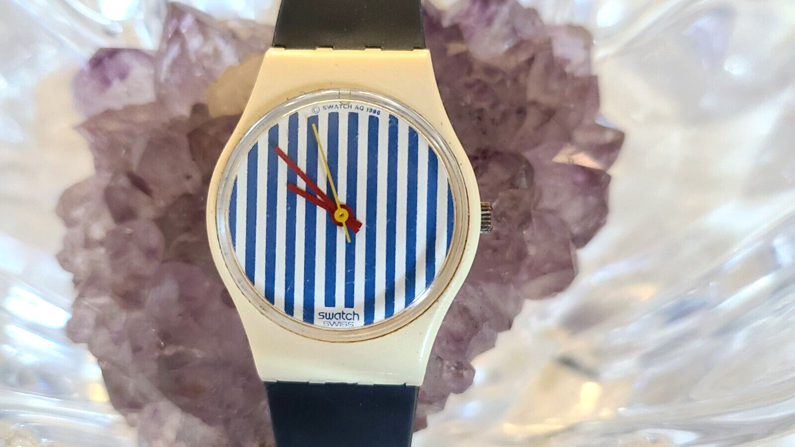 1986 Blue Stripes Retro Swatch Lady Watch for Women, … - Gem