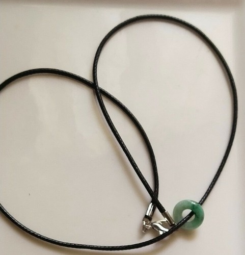 Grade A green Jadeite Jade donut gemstone leather string necklace ...