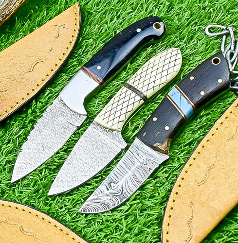 Lot of 3 PC Damascus Steel / J2 Steel Mix Hunting knives, skinning ...