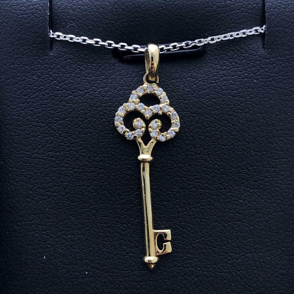 14k Yellow Gold & Diamonds Key Design Halo Drop Penda… - Gem