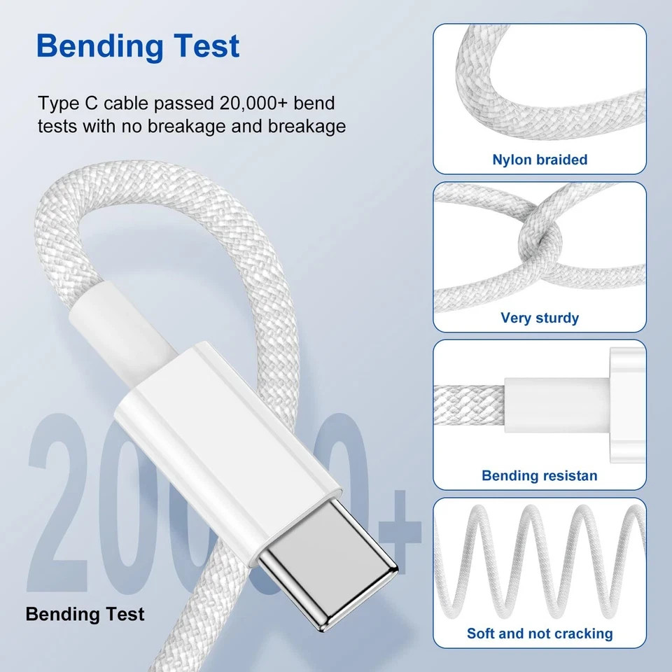 3 PACK USB-C Braided Cable Charger For Apple iPhone 17 16 15 Pro Plus ...