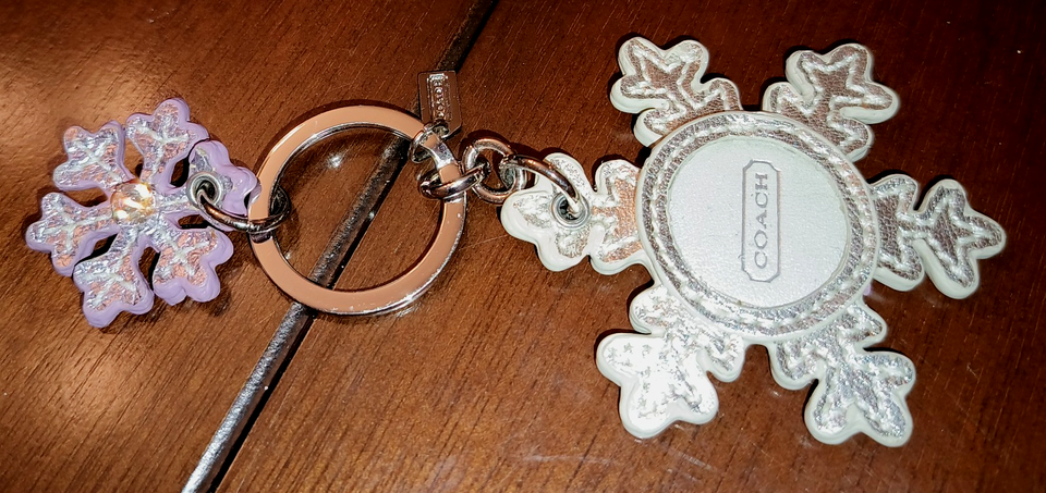 NEW COACH SNOWFLAKE KEY CHAIN CHARM PICTURE FRAME METALLIC SILVER LILAC ...