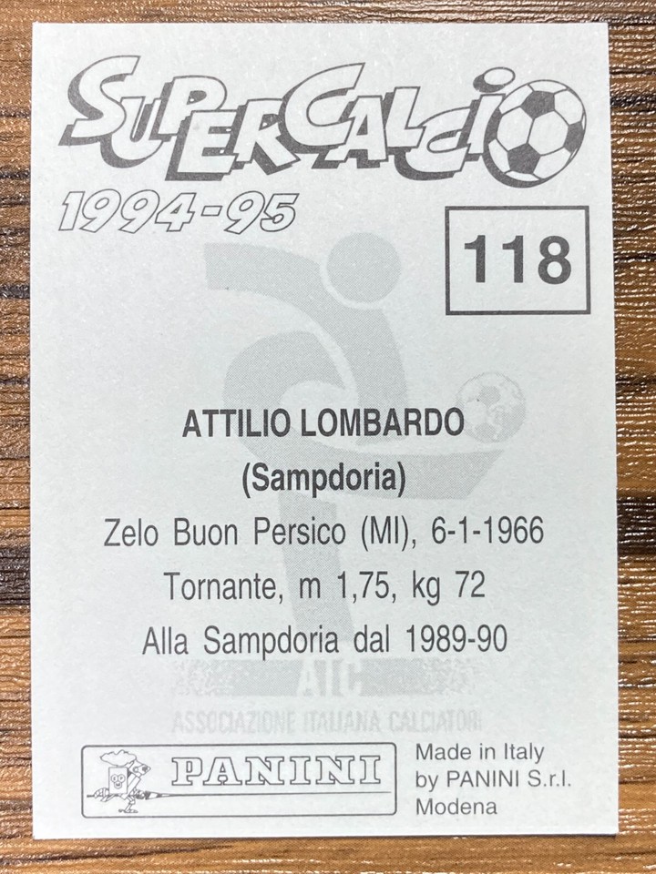 Panini Super Calcio 1994-1995 Sticker No.118 Attilio Lombardo Sampdoria ...