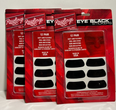 (Lot of 3) 12 Pairs Rawlings Eye Black Adhesive Stickers Outdoor Sports ...