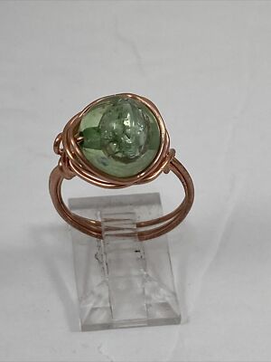 Handmade ~ Copper Wire Wrap ~ Green Glass Bead Ring ~ Size 7 #140 | eBay