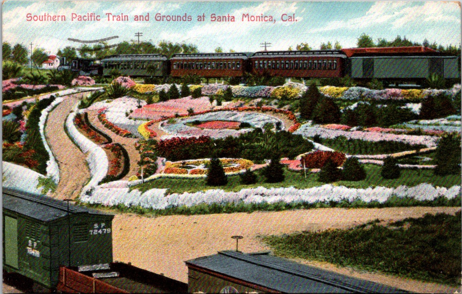 Postcard Southern Pacific Railroad SPRR Train and Grounds Santa Monica ...