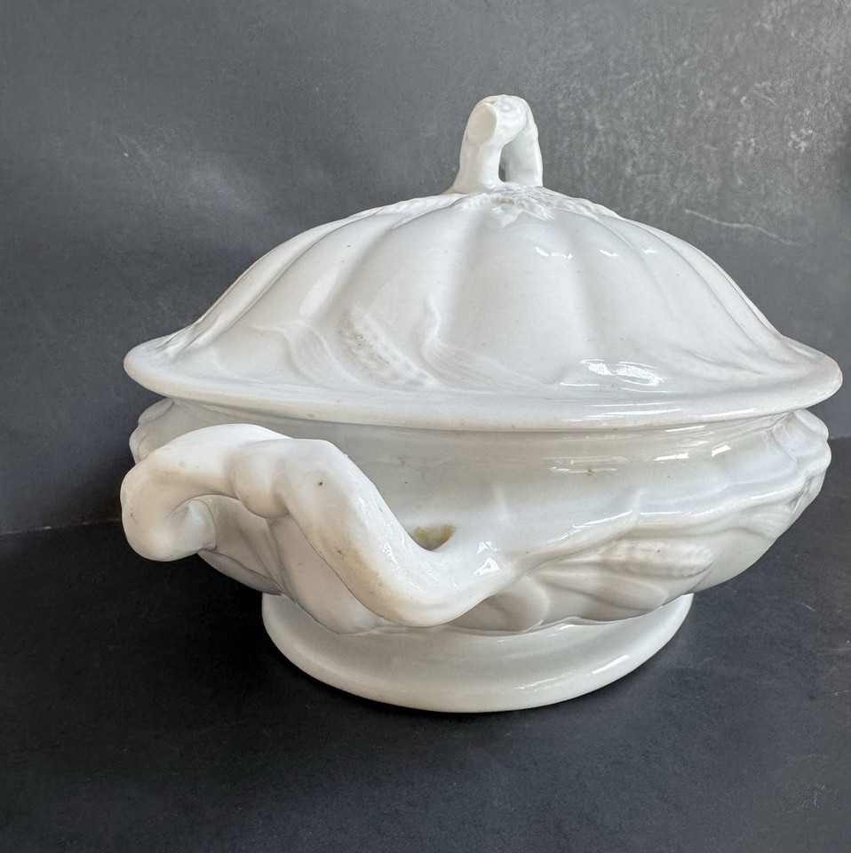 Antique THOMAS FURNIVAL White Ironstone Casserole Dish WHEAT MOTIF ...