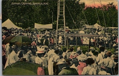 Vintage 1910 BARNES, Kansas Postcard "ANNUAL CARNIVAL" Fair / Crowd ...