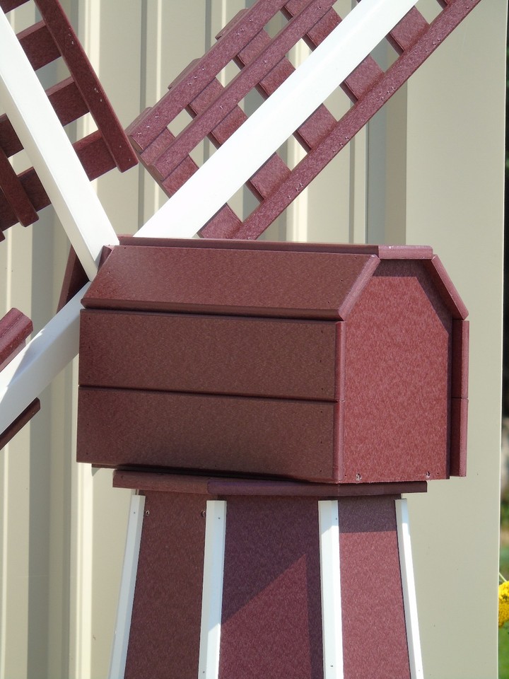 5 ft. Octagon Poly Dutch Windmill, Lawn Ornament (Cherry with WhiteTrim ...