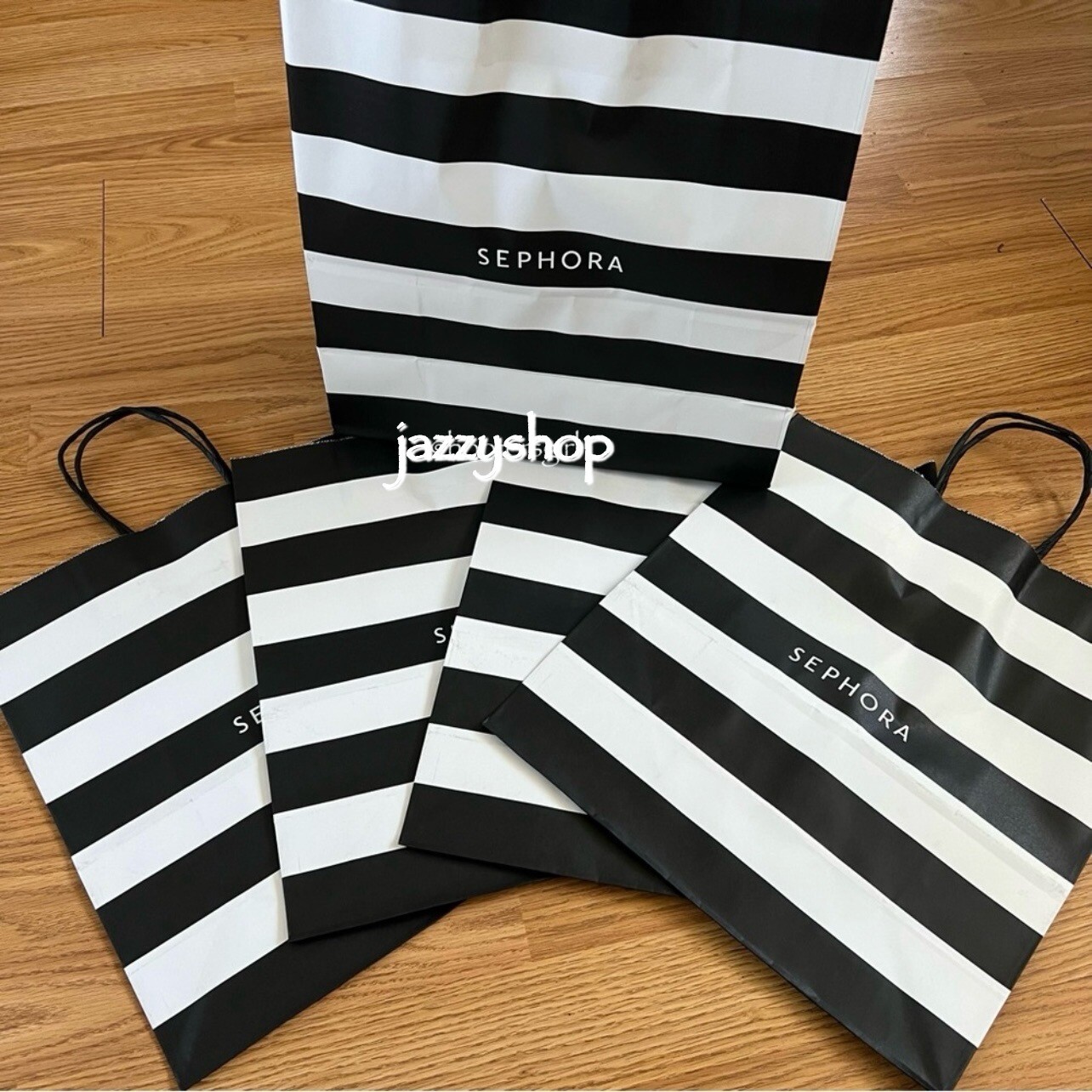 Set of 5 Large Sephora Black & White Stripe Bags w/ Corded Handles | eBay