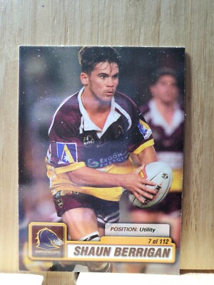 SHAUN BERRIGAN🏆Sunday Mail 2001 BRISBANE BRONCOS #7 NRL Trading Card ...