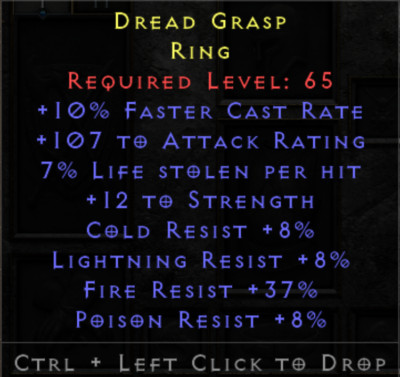 D2r rare ring fcr ring 10fcr 107ar 7ll 12str 8all res 37fr--non ladder ...