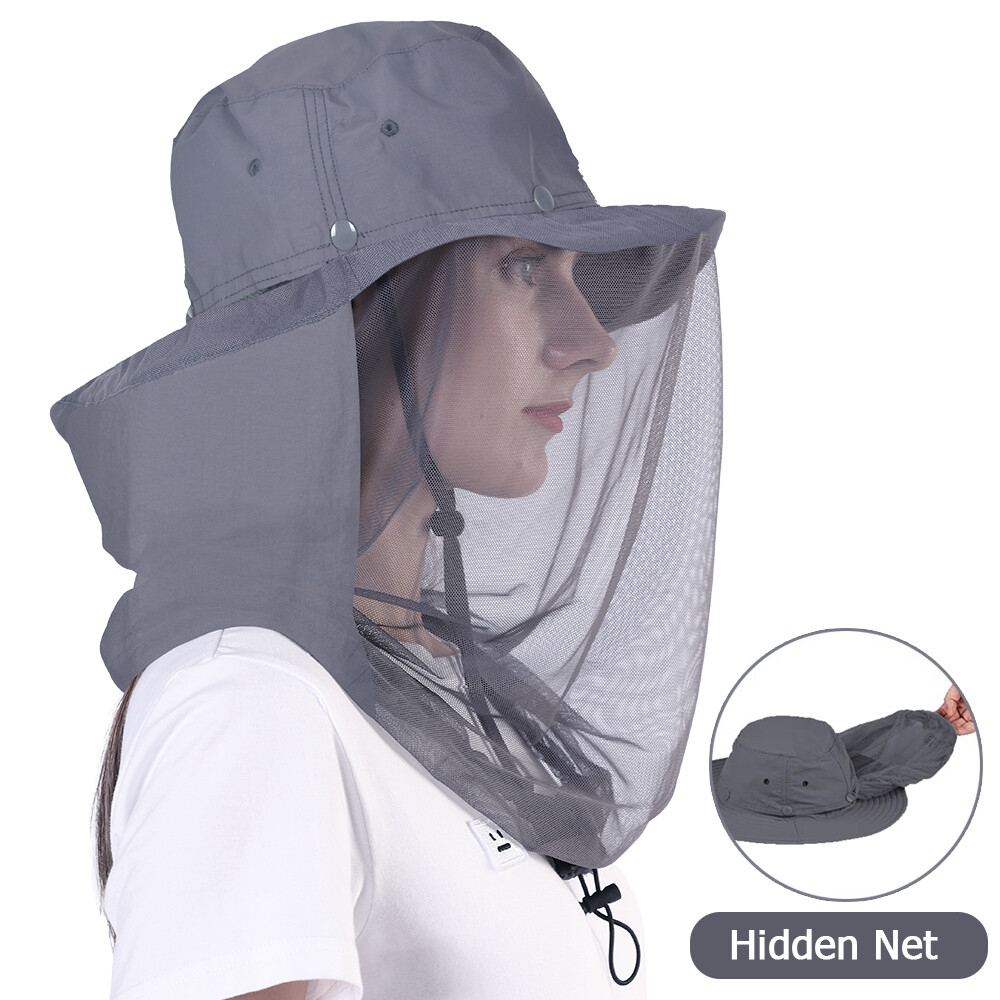 Mosquito Head Net Hat Sun Protection Bug Bucket Fishing Hiking Safari ...